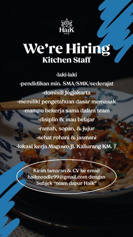 Lowongan Kerja Team Kitchen Full/Part Time di Haik Noodle - LokerJogja.ID