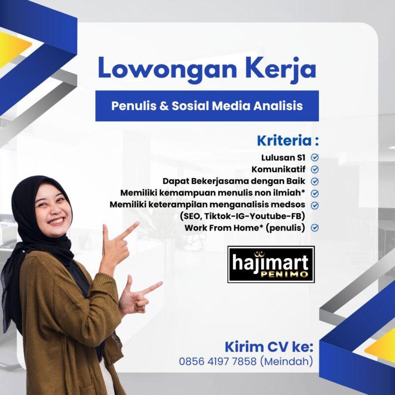 Lowongan Kerja Penulis & Sosial Media Analisis di Hajimart by Penimo - LokerJogja.ID