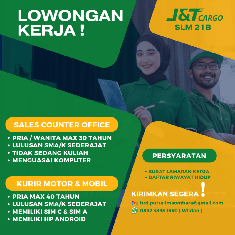 Lowongan Kerja Sales Counter Office - Kurir Motor & Mobil di JNT Cargo ...