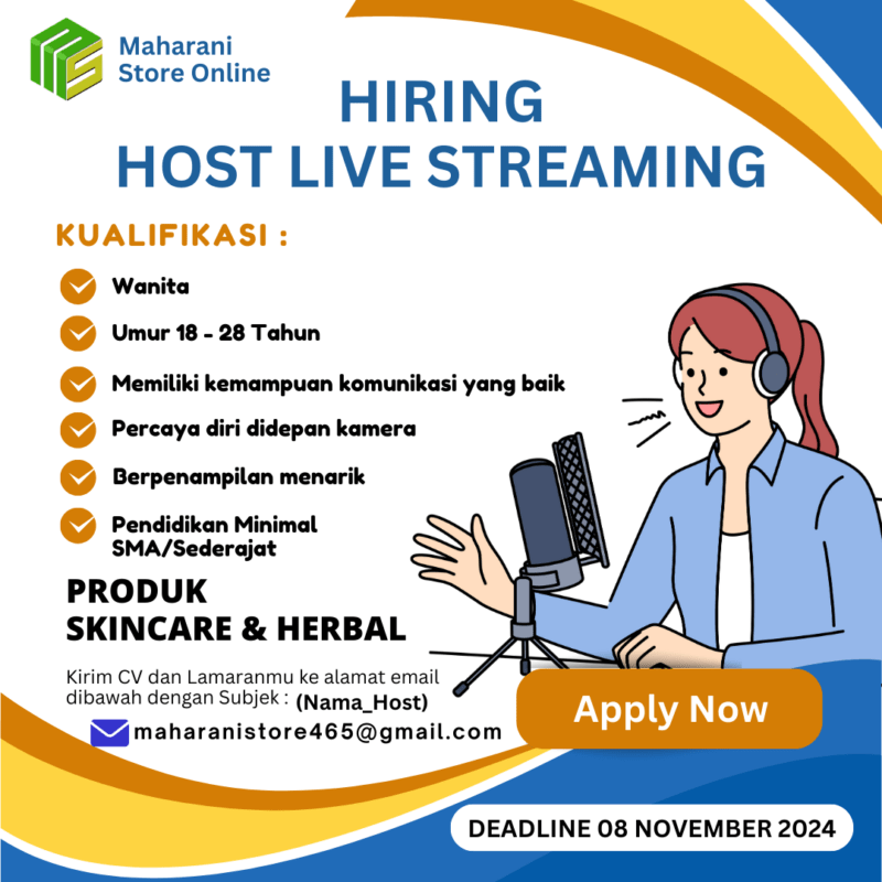 Lowongan Kerja Host Live Streaming di Maharani Store Online - LokerJogja.ID
