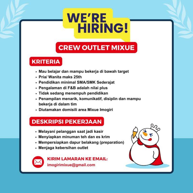 Lowongan Kerja Crew Outlet di Mixue Jogja - LokerJogja.ID