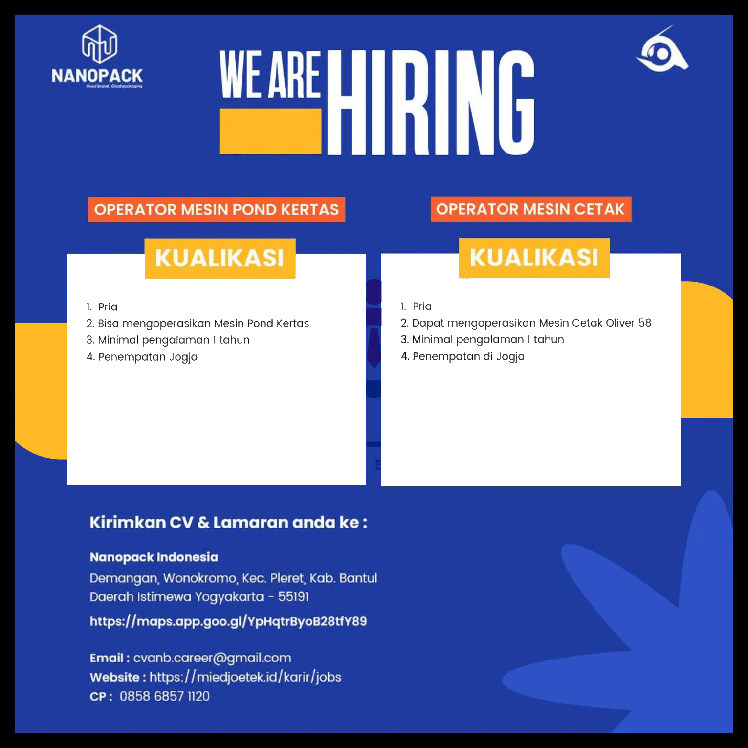Lowongan Kerja Operator Mesin Pond Kertas - Operator Mesin Cetak di ...