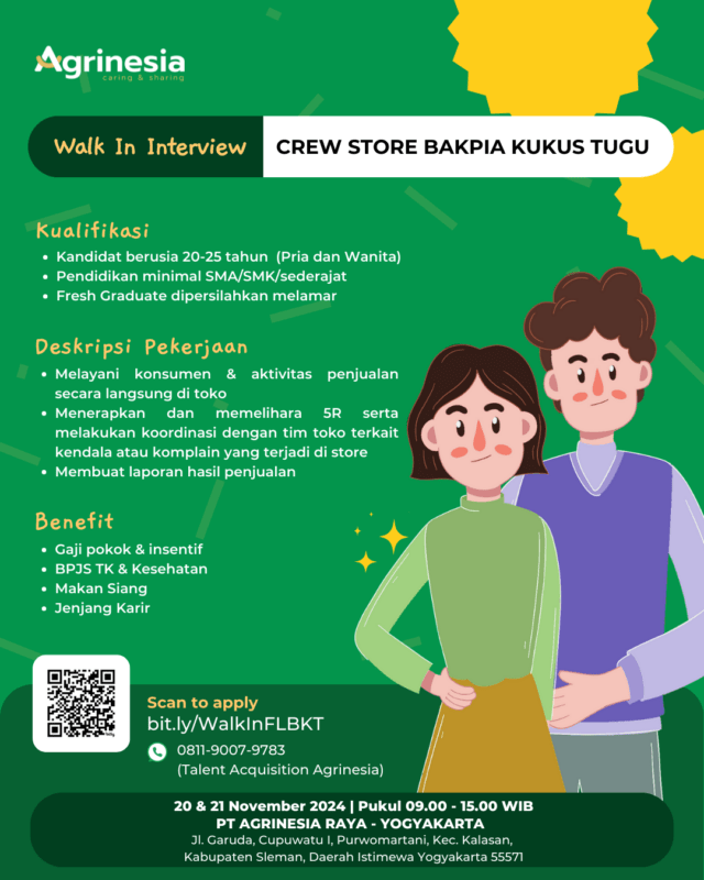 Lowongan Kerja Walk In Interview Crew Store Bakpia Kukus Tugu di PT ...