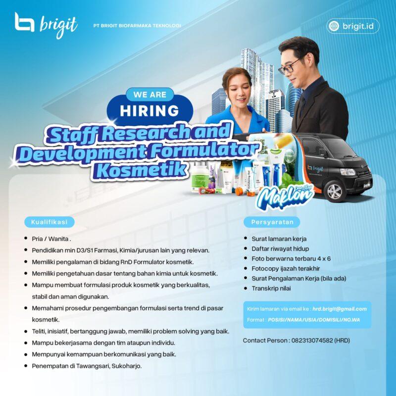 Lowongan Kerja Staff RnD Formulator Kosmetik di PT. Brigit Biofarmaka ...