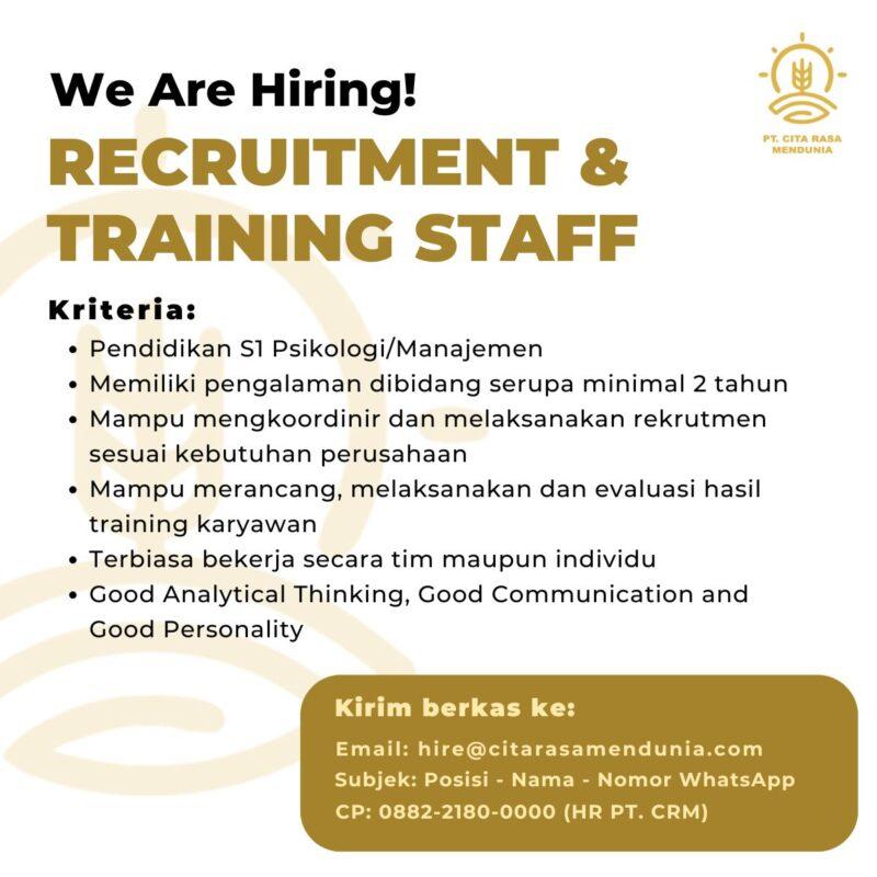 Lowongan Kerja Recruitment & Training Staff di PT. Cita Rasa Mendunia ...