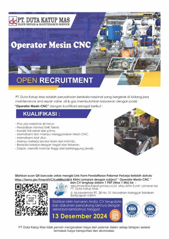 Lowongan Kerja Operator Mesin CNC di PT. Duta Katup Mas - LokerJogja.ID