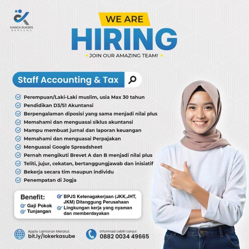 Lowongan Kerja Staff Accounting & Tax di PT. Kanca Sukses Bersama (KSB ...
