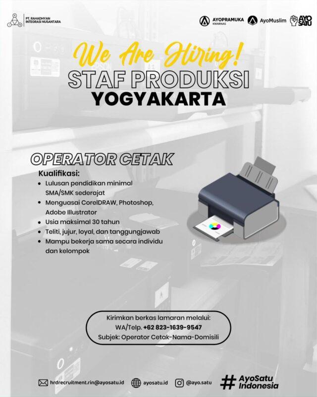 Lowongan Kerja Operator Cetak di PT. Rahadhyan Integrasi Nusantara - LokerJogja.ID