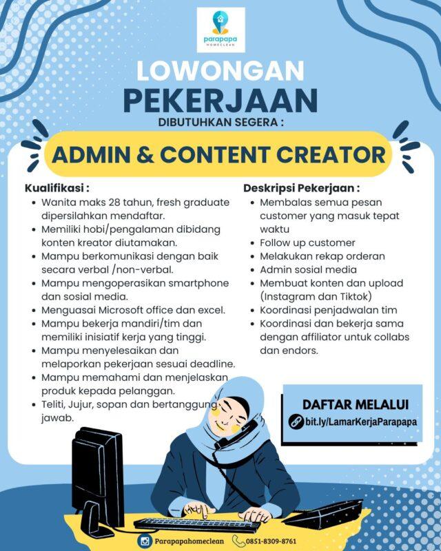 Lowongan Kerja Admin & Content Creator - Supervisor di Parapapa ...