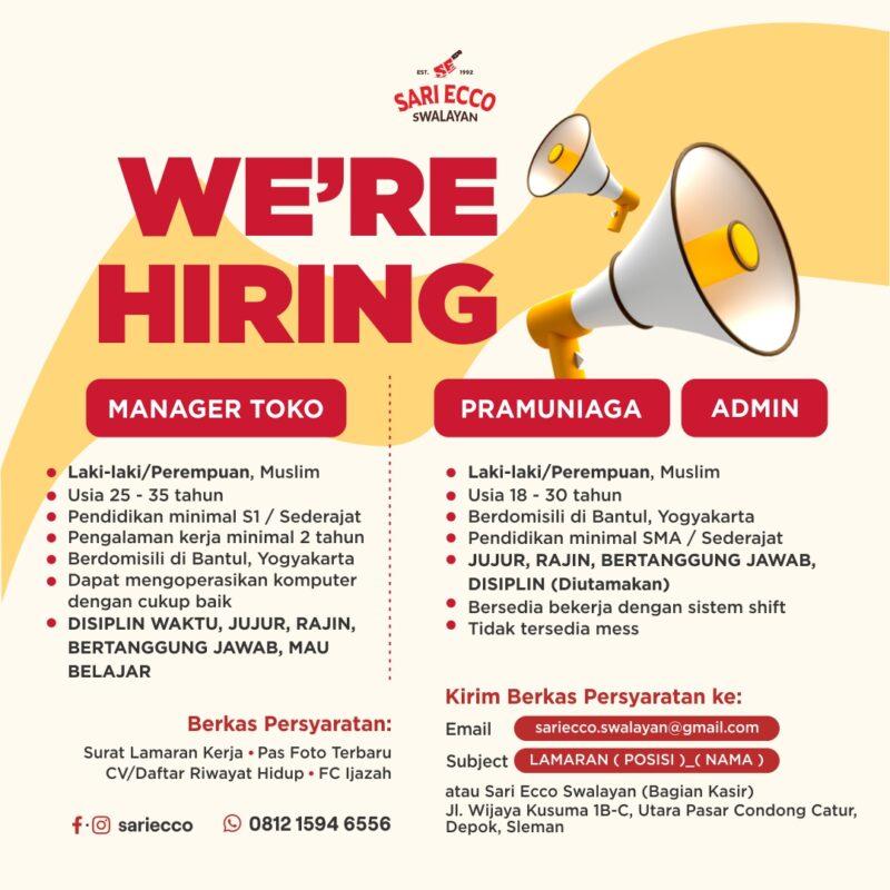 Lowongan Kerja Manager Toko - Pramuniaga - Admin di Swalayan Sari Ecco - LokerJogja.ID