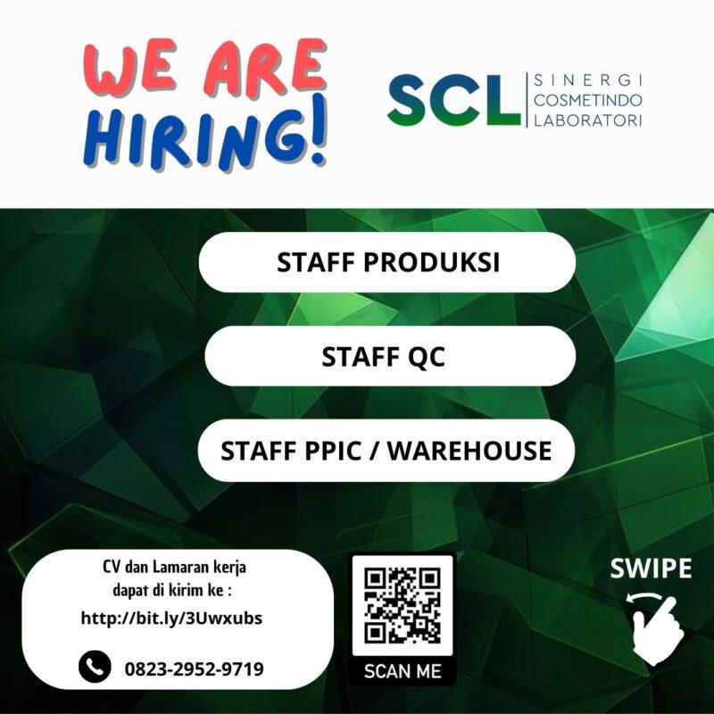 Lowongan Kerja Staff Produksi - Staff QC - Staff PPIC/Warehouse di Sinergi Cosmetindo Laboratori ...