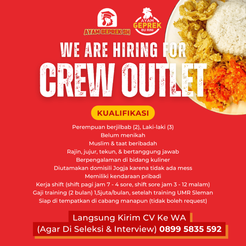 Lowongan Kerja Crew Outlet di Ayam Geprek Bu Rini - LokerJogja.ID