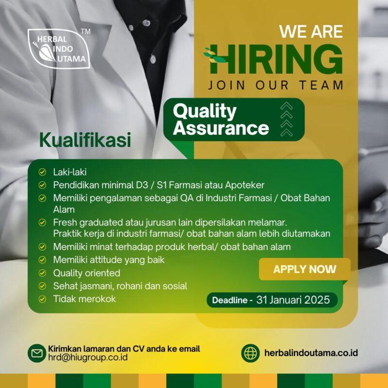 Lowongan Kerja Quality Assurance (QA) di CV. Herbal Indo Utama - LokerJogja.ID
