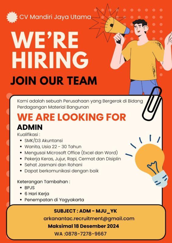 Lowongan Kerja Admin di CV. Mandiri Jaya Utama - LokerJogja.ID