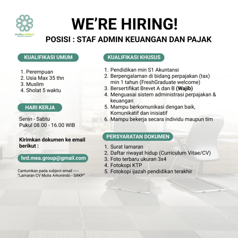 Lowongan Kerja Staf Admin Keuangan dan Pajak - Pengawas Proyek di CV. Mulia Arkonindo ...