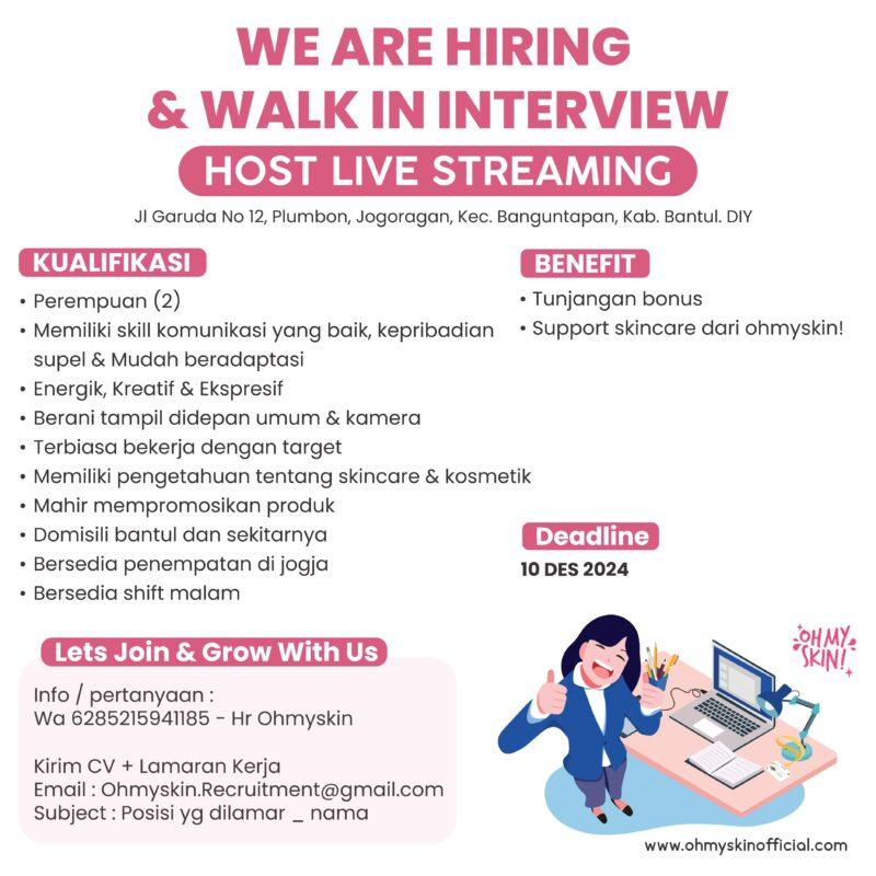 Lowongan Kerja Host Live Streaming - Supervisor - Operator Live Streaming di CV. Ohmyskin Natura ...