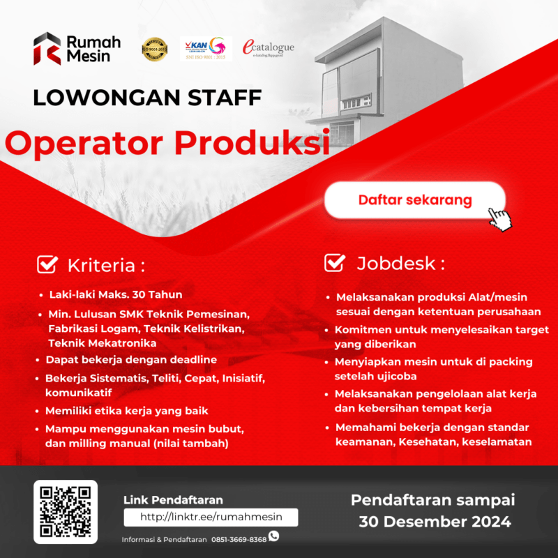 Lowongan Kerja Staff Operator Produksi - Staff Inventory di CV. Rumah ...