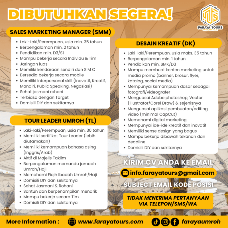 Lowongan Kerja Tour Leader - Sales Marketing Manager - Desain Kreatif ...