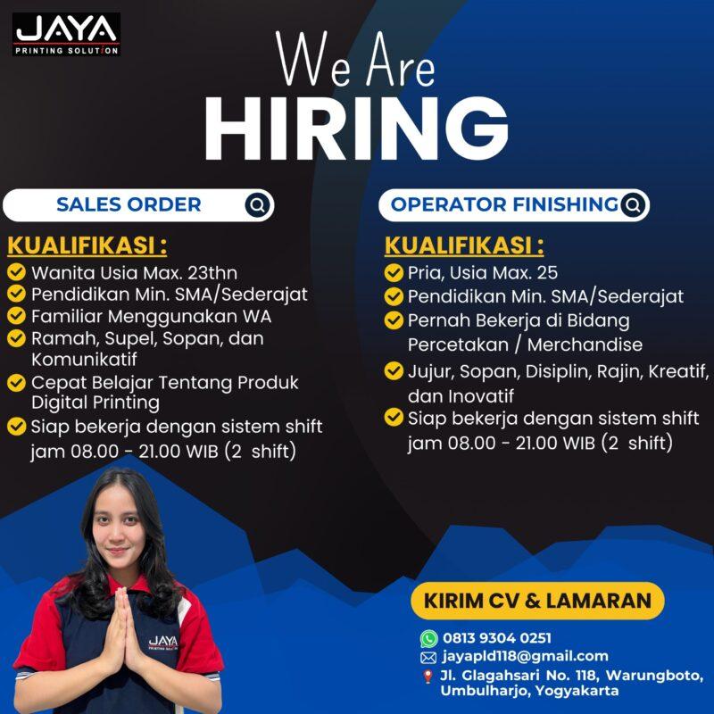 Lowongan Kerja Sales Order - Operator Finishing di Jaya Printing Solutions - LokerJogja.ID