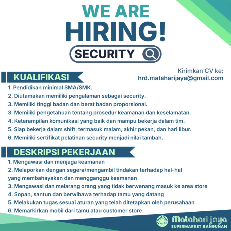Lowongan Kerja Security - Admin Marketplace di Matahari Jaya ...