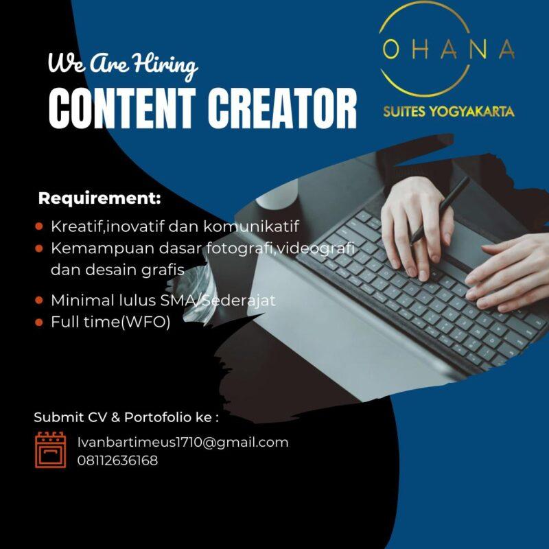 Lowongan Kerja Content Creator di Ohana Suites Yogyakarta - LokerJogja.ID