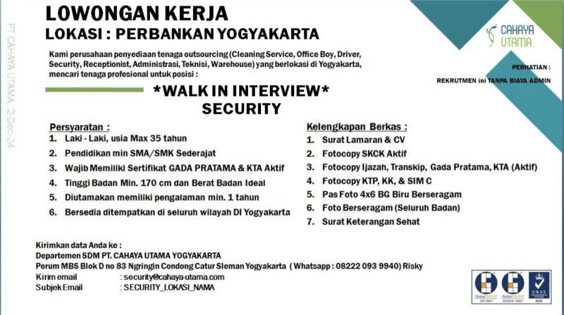 Lowongan Kerja Security di PT. Cahaya Utama - LokerJogja.ID
