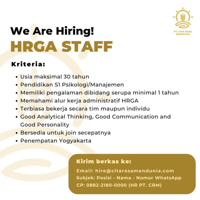 Lowongan Kerja HRGA Staff di PT. Cita Rasa Mendunia - LokerJogja.ID