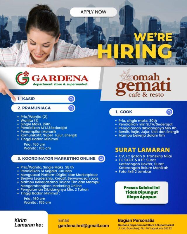 Lowongan Kerja Kasir - Pramuniaga - Koordinator Marketing Online - Cook di PT. Gardena Graha ...