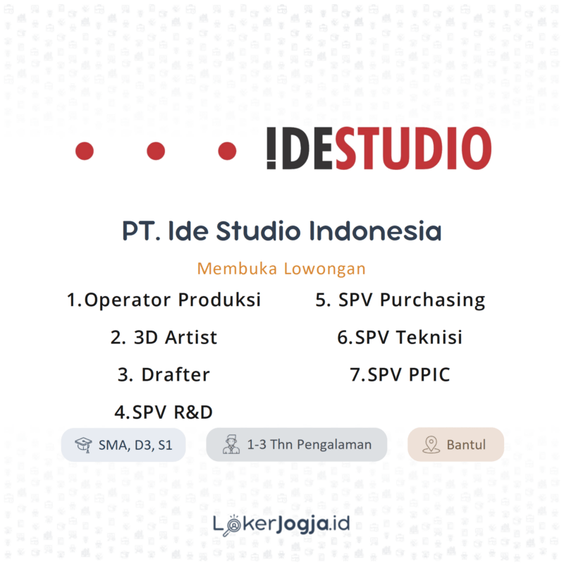 Lowongan Kerja Operator Produksi – 3D Artist – Drafter – SPV R&D – SPV Purchasing – SPV Teknisi ...