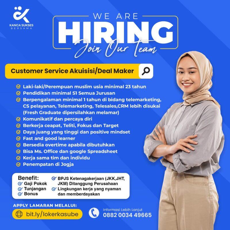 Lowongan Kerja Customer Service Deal Maker di PT. Kanca Sukses Bersama (KSB) - LokerJogja.ID