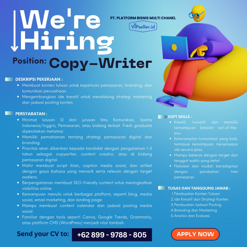 Lowongan Kerja Copywriter di PT. Platform Bisnis Multi Chanel ...