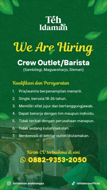Lowongan Kerja Crew Outlet/Barista di PT. Teh Idaman Anak Bangsa - LokerJogja.ID
