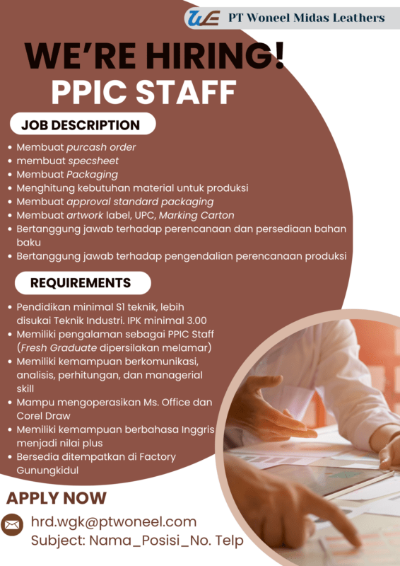 Lowongan Kerja PPIC Staff di PT. Woneel Midas Leathers - LokerJogja.ID
