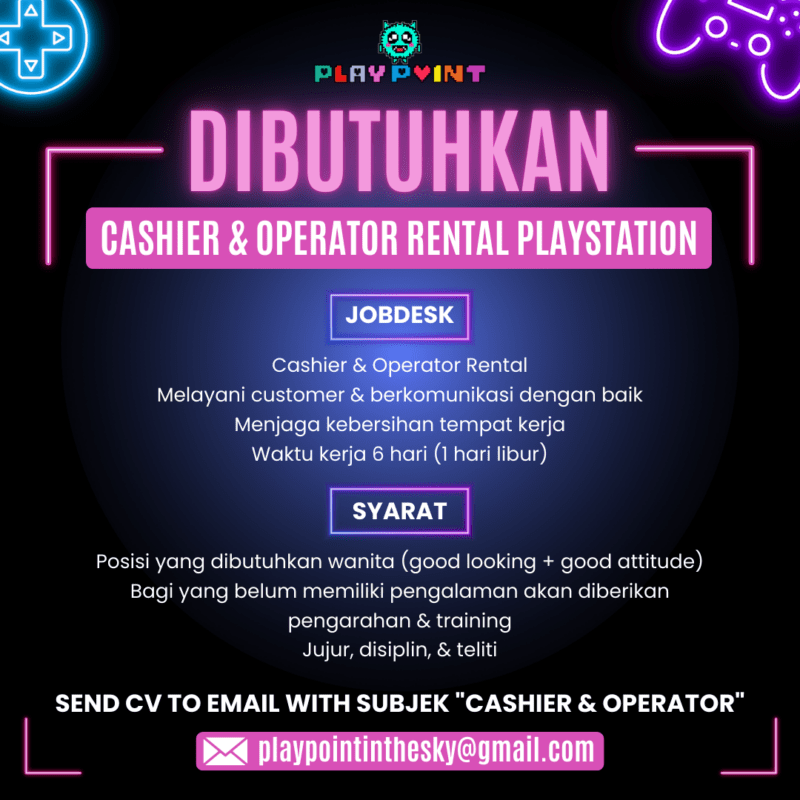 Lowongan Kerja Cashier & Operator Rental Playstation (PS) di Rental PS ...