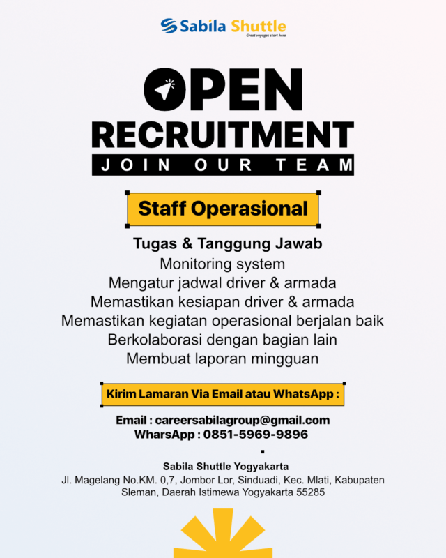 Lowongan Kerja Staff Operasional di Sabila Shuttle - LokerJogja.ID