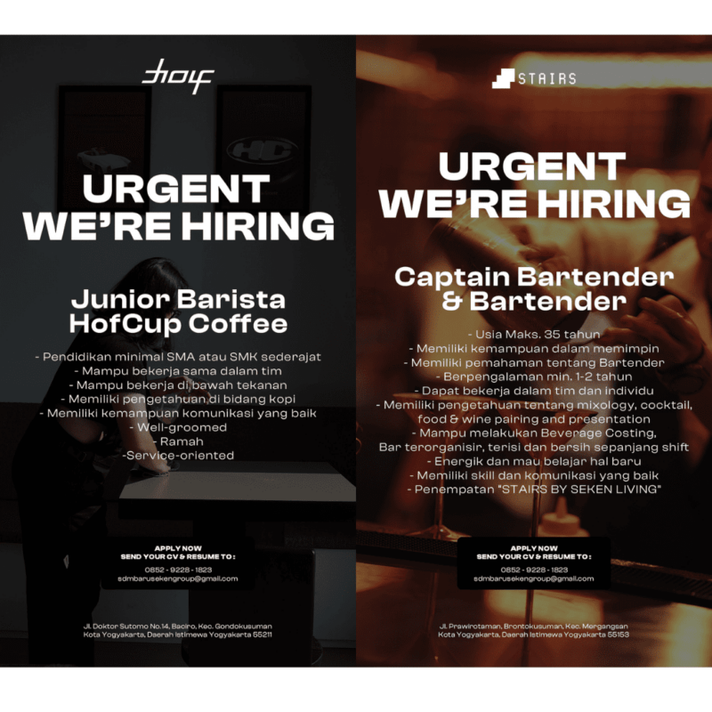 Lowongan Kerja Bartender - Captain Bartender - Junior Barista di Seken ...