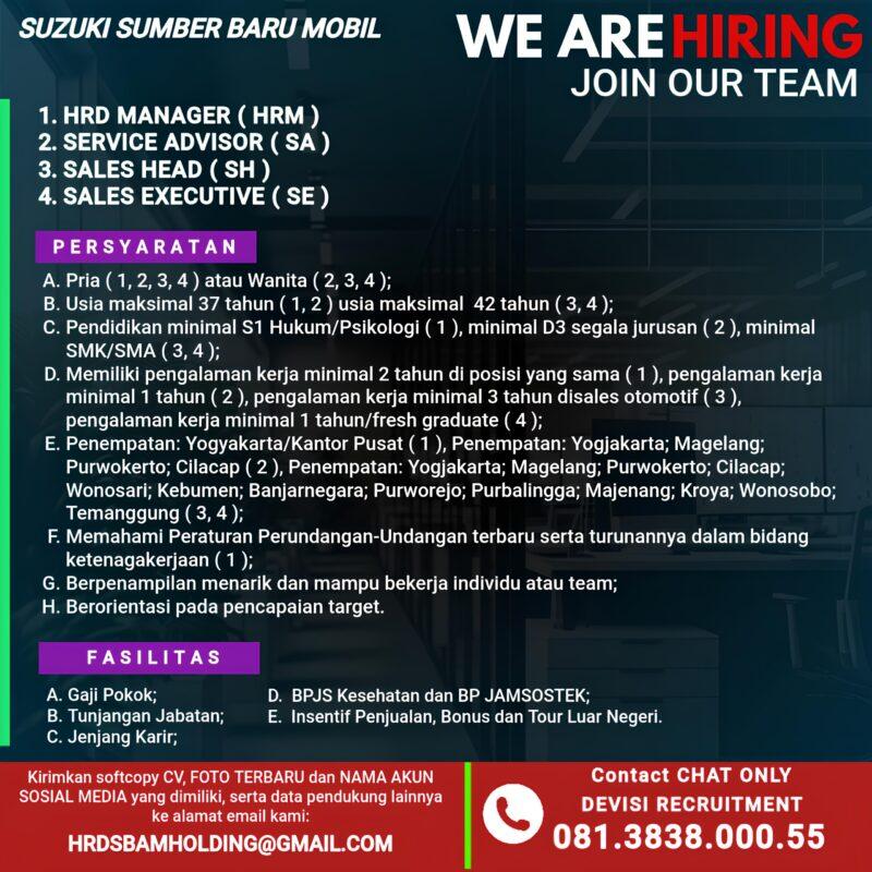 Lowongan Kerja HRD Manager - Service Advisor - Sales Head - Sales ...