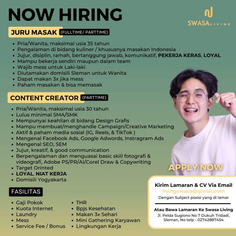 Lowongan Kerja Juru Masak (Full/Part Time) - Content Creator (Part Time ...