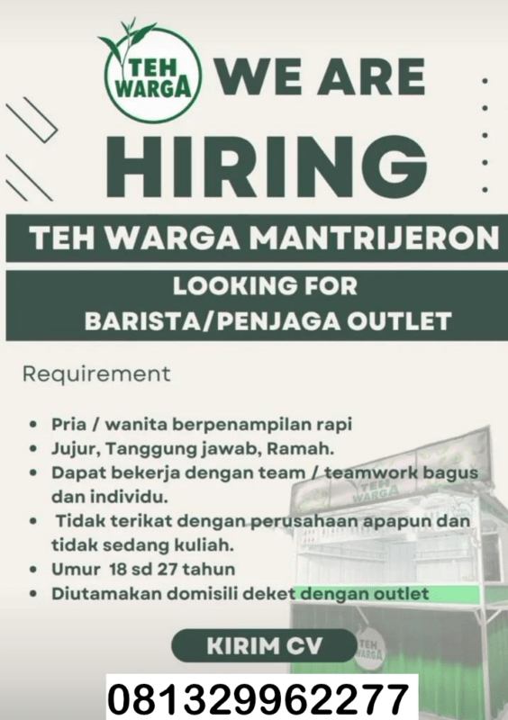Lowongan Kerja Barista/Penjaga Outlet di Teh Warga Mantrijeron - LokerJogja.ID