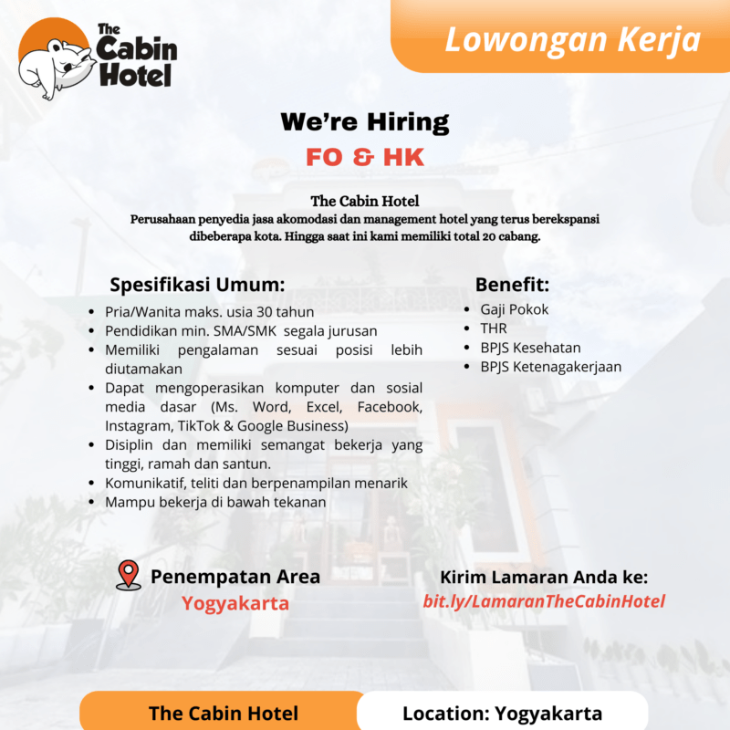 Lowongan Kerja Front Office - Housekeeping di The Cabin Hotel - LokerJogja.ID