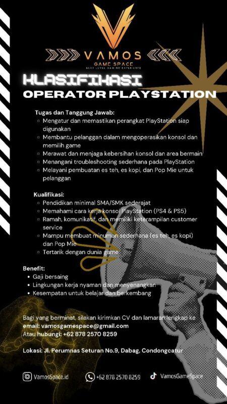 Lowongan Kerja Operator Playstation di Vamos Game Space - LokerJogja.ID