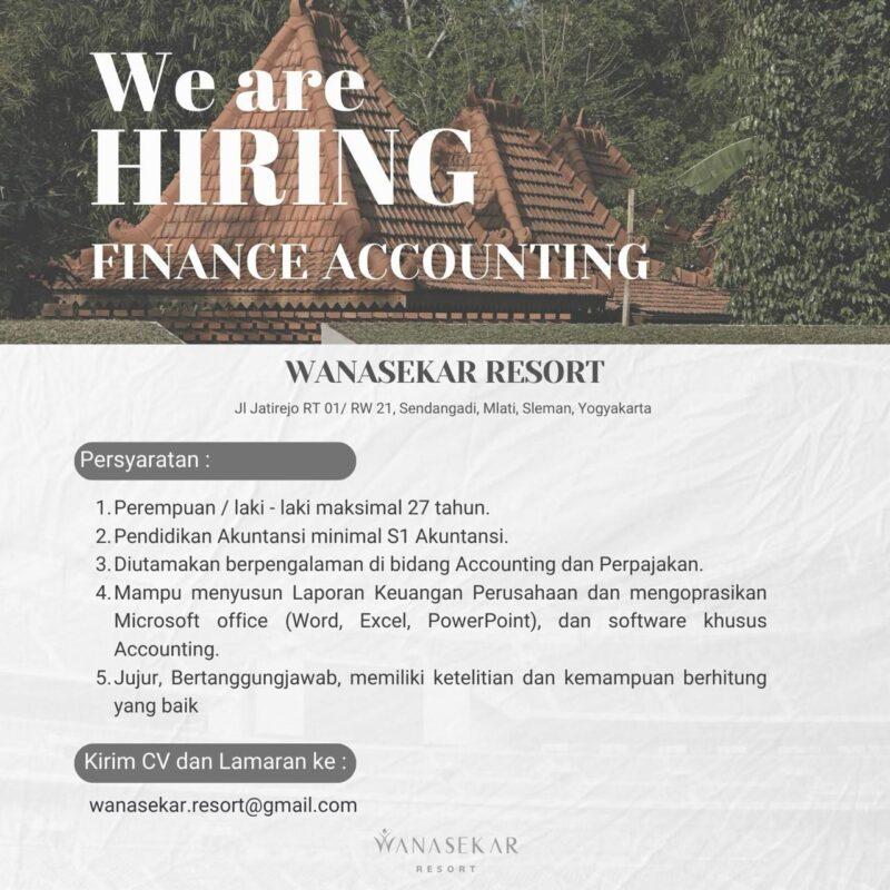 Lowongan Kerja Finance Accounting di Wanasekar Resort - LokerJogja.ID