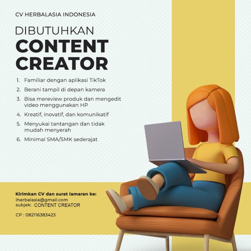 Lowongan Kerja Content Creator di CV. Herbalasia Indonesia - LokerJogja.ID