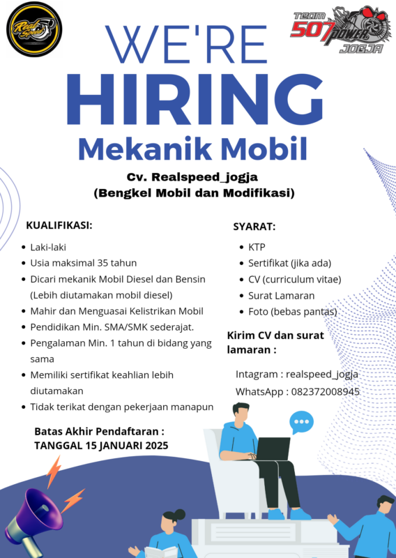 Lowongan Kerja Mekanik Mobil - Adm. Keuangan di CV. RealSpeed - LokerJogja.ID