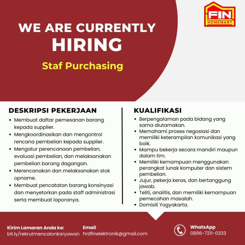 Lowongan Kerja Staf Purchasing di Fin Homemart - LokerJogja.ID