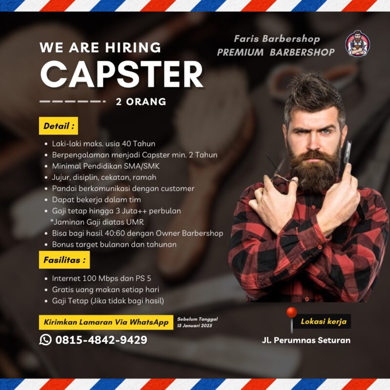 Lowongan Kerja Capster - Cashier - Penjaga Villa di Faris Barber Games ...