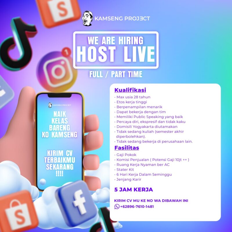 Lowongan Kerja Host Live Streaming di Kamsengproject - LokerJogja.ID