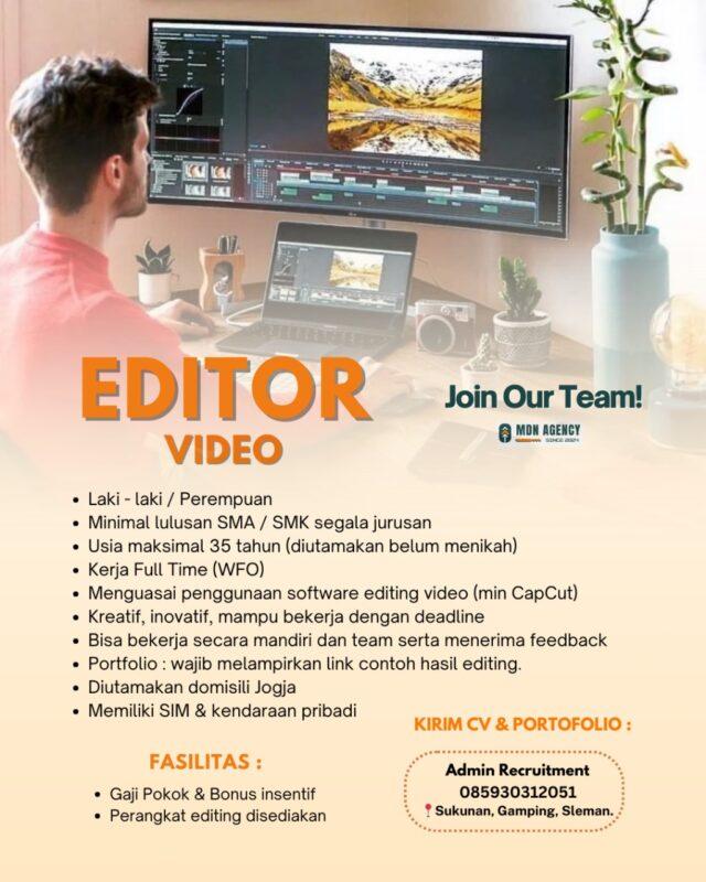 Lowongan Kerja Editor Video - Host Live - Video Product di MDN Agency - LokerJogja.ID
