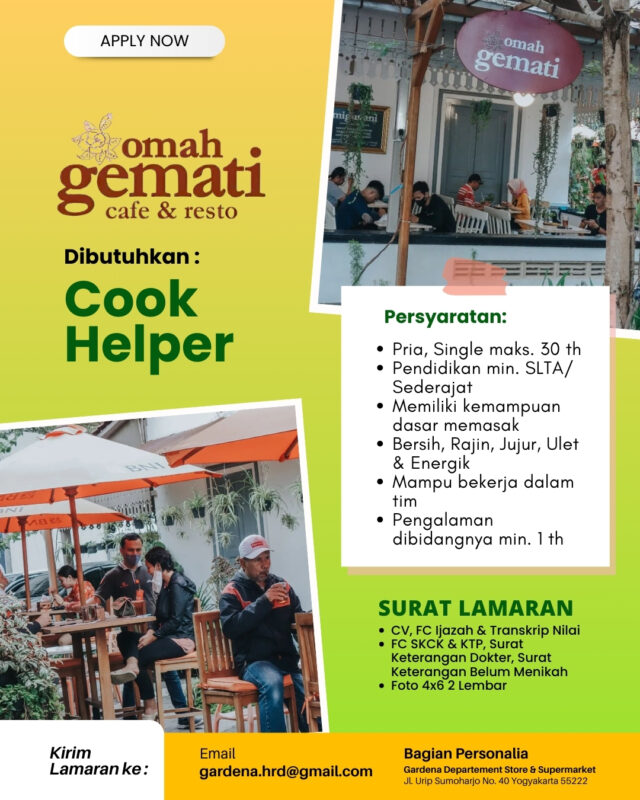 Lowongan Kerja Cook Helper di Omah Gemati - LokerJogja.ID