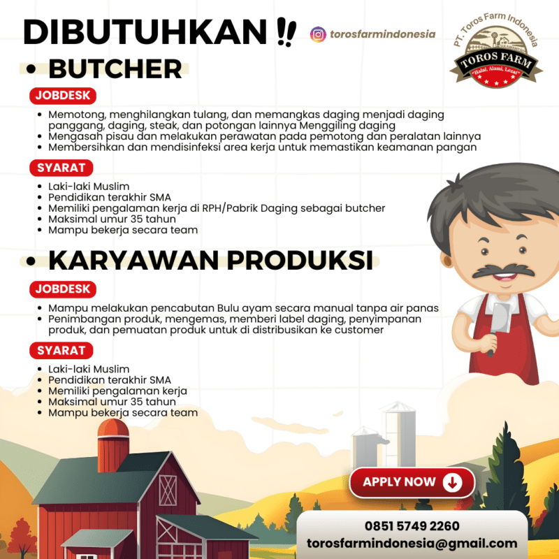 Lowongan Kerja Butcher - Karyawan Produksi di PT. Toros Farm Indonesia ...
